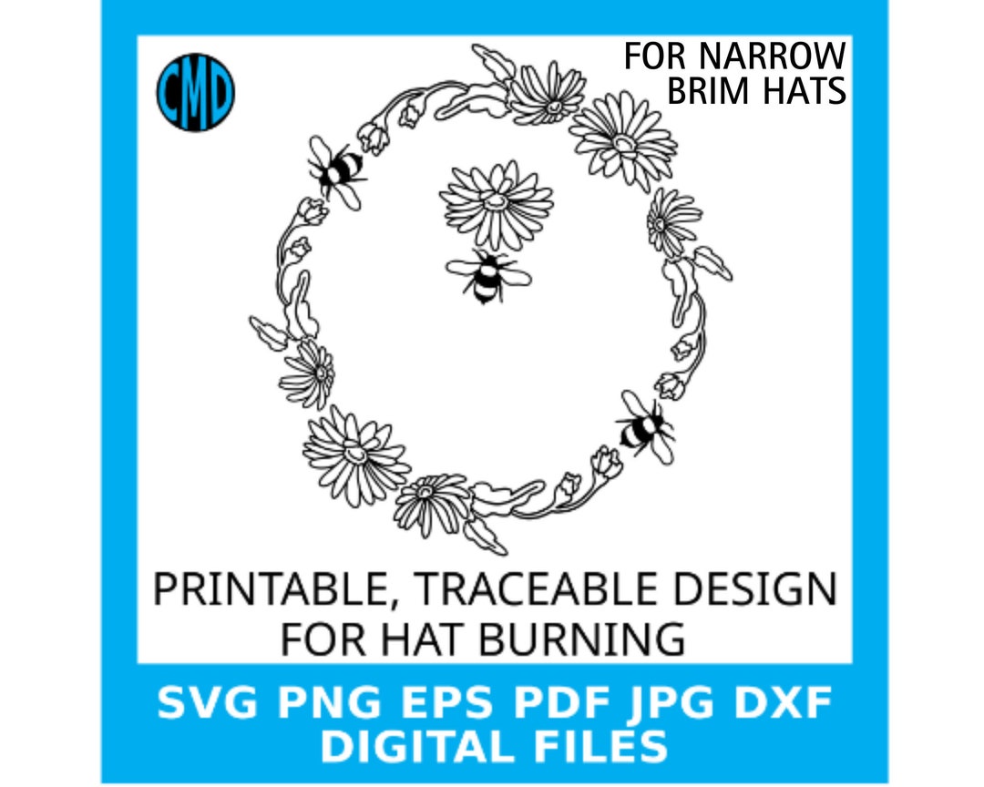 Traceable Hat Burning Design, Daisy Bee Design, Flowers, Print Trace ...