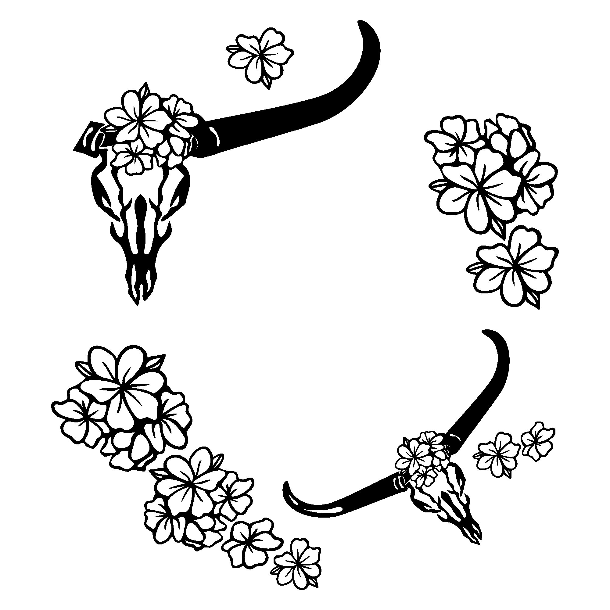 Floral Skull Hat Burning Design, Longhorn Skull Pattern, Traceable ...