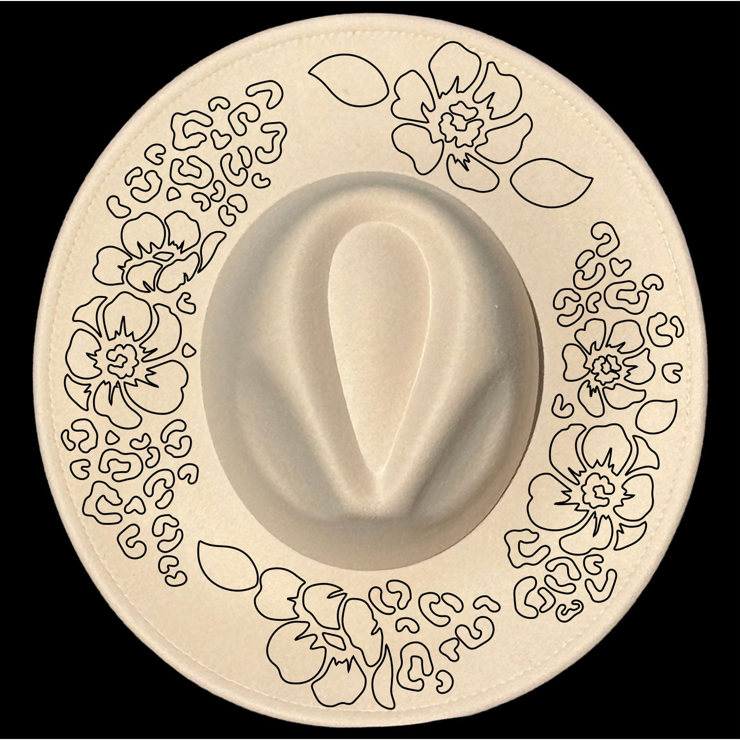 Traceable Posies and Cheetah Hat Burning Design, WIDE Brim Hats, Floral ...