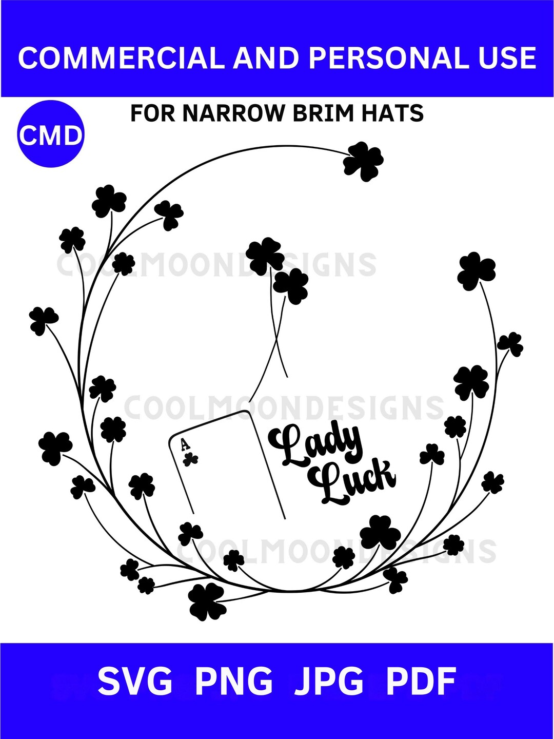 Lady Luck Shamrock Digital Design for Burning on Narrow Brim Hats, Svg ...