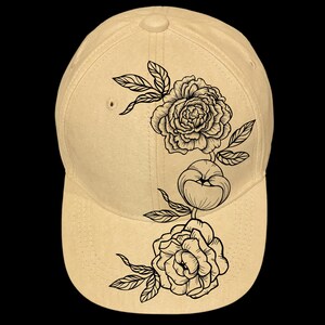 Peony Spray Baseball Hat Burning Design, Flower Lover, Floral Ball Cap ...