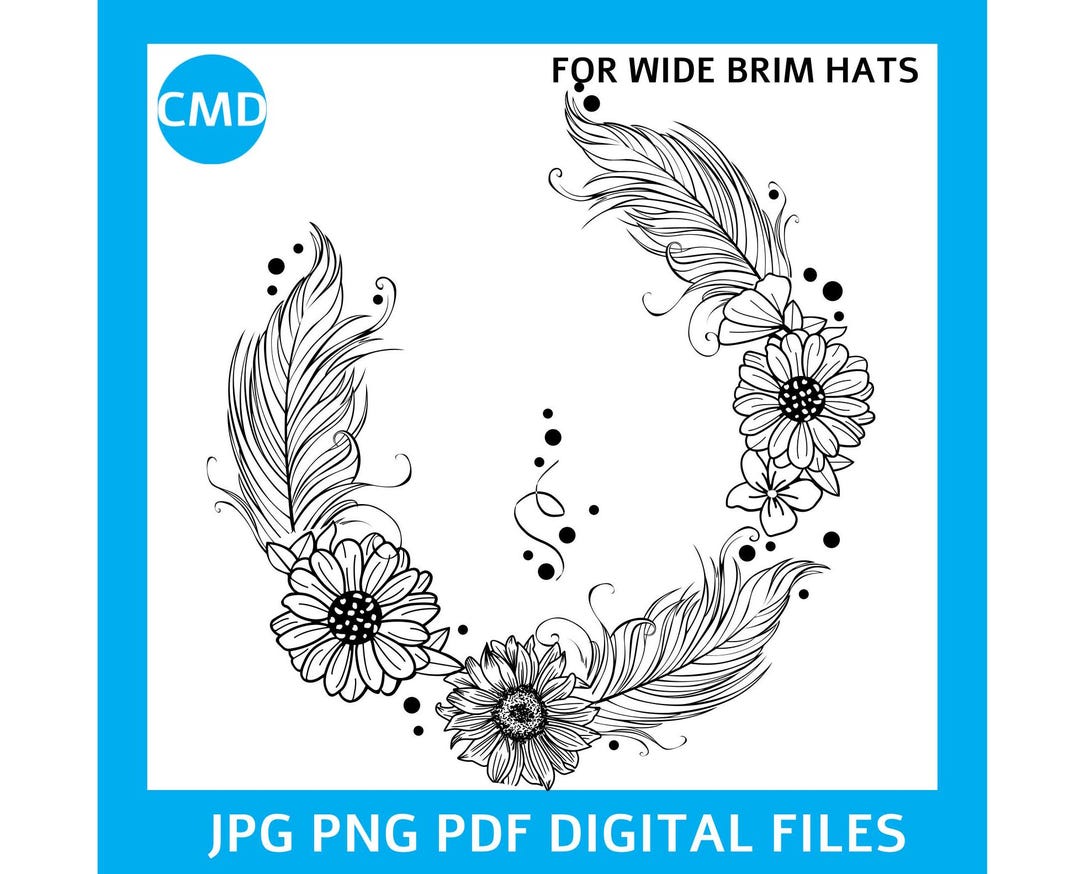 Feather Party Hat Burning Design, Floral Feathers Pattern, Flowers, for ...