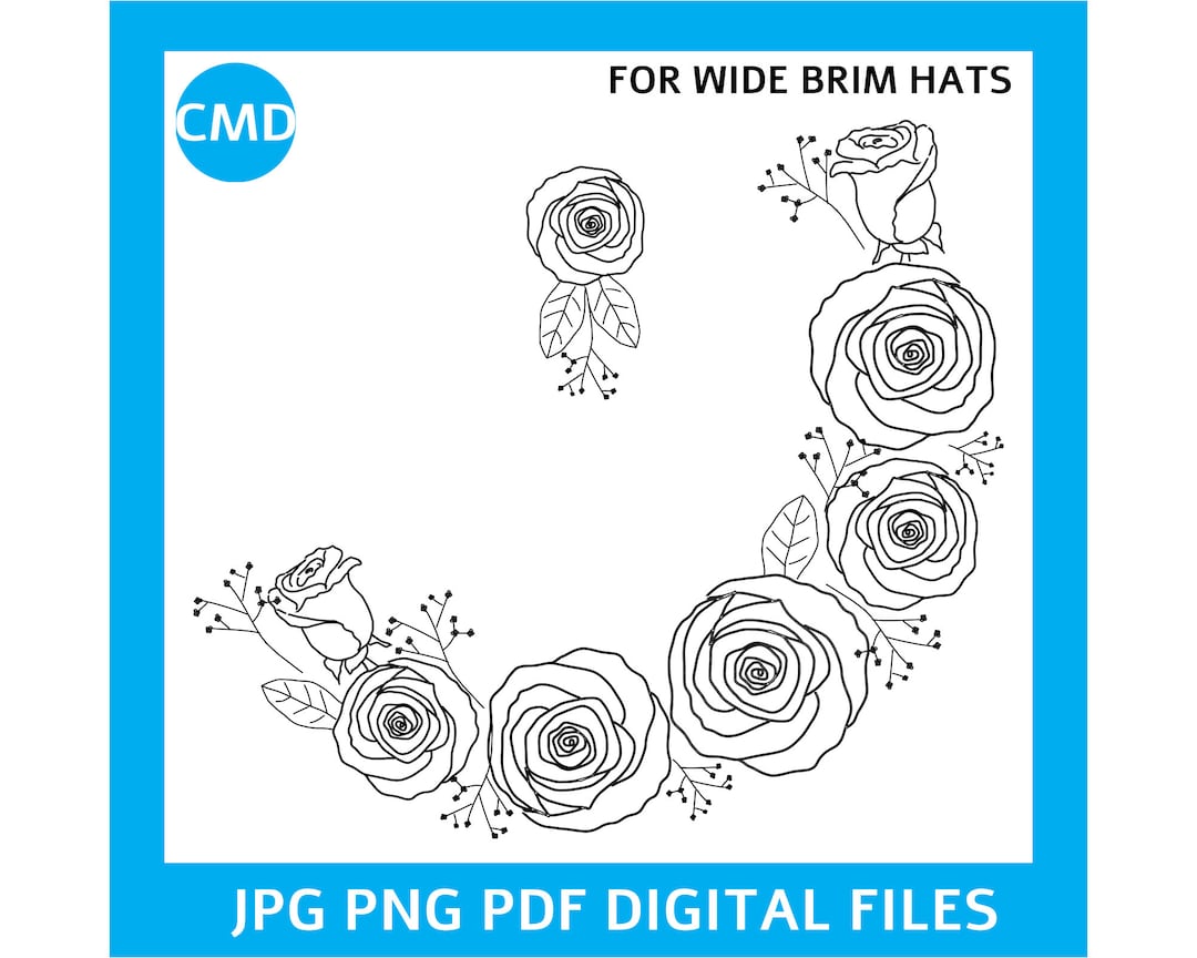 Bridal Rose Hat Burning Design, Flowers and Buds Template, Floral Roses Pyrography Pattern for ...