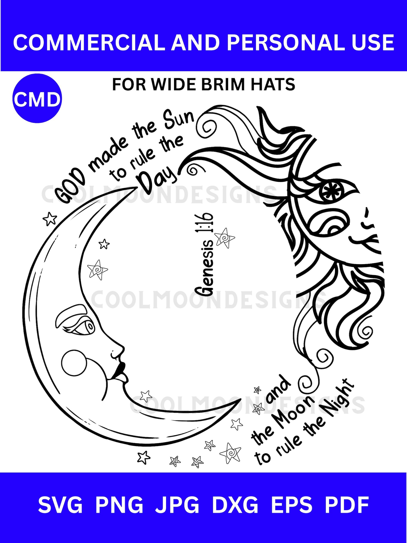 God Made the Sun and Moon Hat Burning Design, Moon Stars Pattern ...
