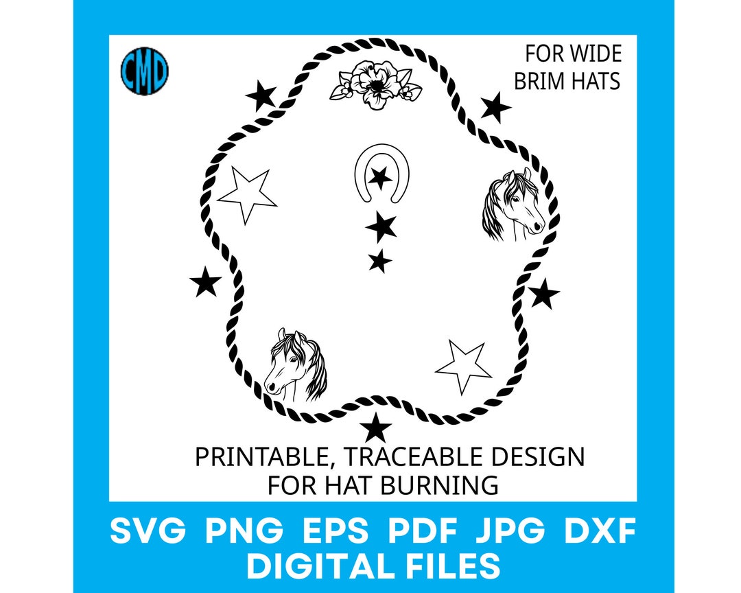 Stars Rope Pony Hat Burning Design, Horse Horseshoe Pattern, Rodeo ...