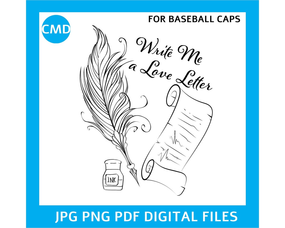 Write A Love Letter Baseball Hat Burning Design, Feathered Pen Baseball ...