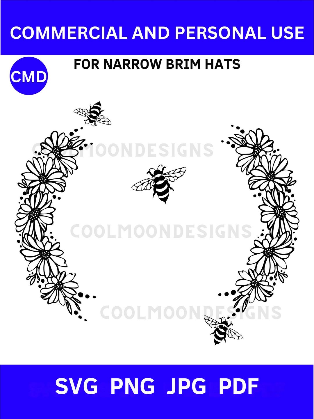 Bees and Daisies | Narrow Brim Hat Burning | Floral Pyrography Template ...