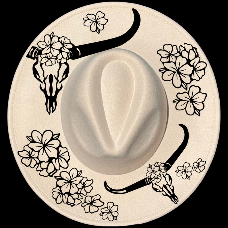 Floral Skull Hat Burning Design, Longhorn Skull Pattern, Traceable ...