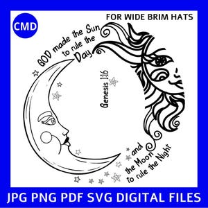God Made the Sun and Moon Hat Burning Design, Moon Stars Pattern ...