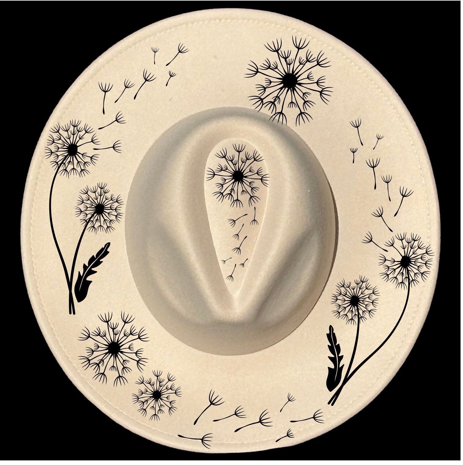 Unique Dandelion Hat Burning Design, Tracable Pattern for Wide Brim ...