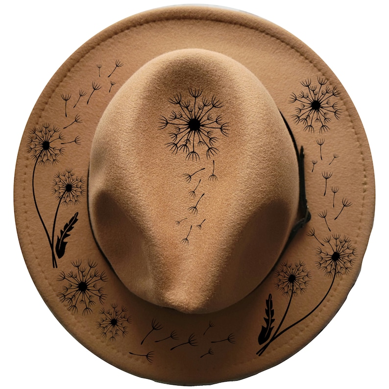 Traceable Hat Burning Design, Dandelion Pattern, Print Trace and Burn Template, Burn Your Fedora ...