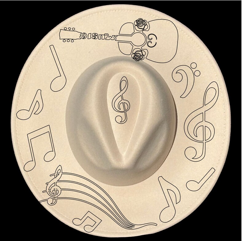 Traceable Guitar Music Hat Burning Design, Wide Brim Hats, Musical ...