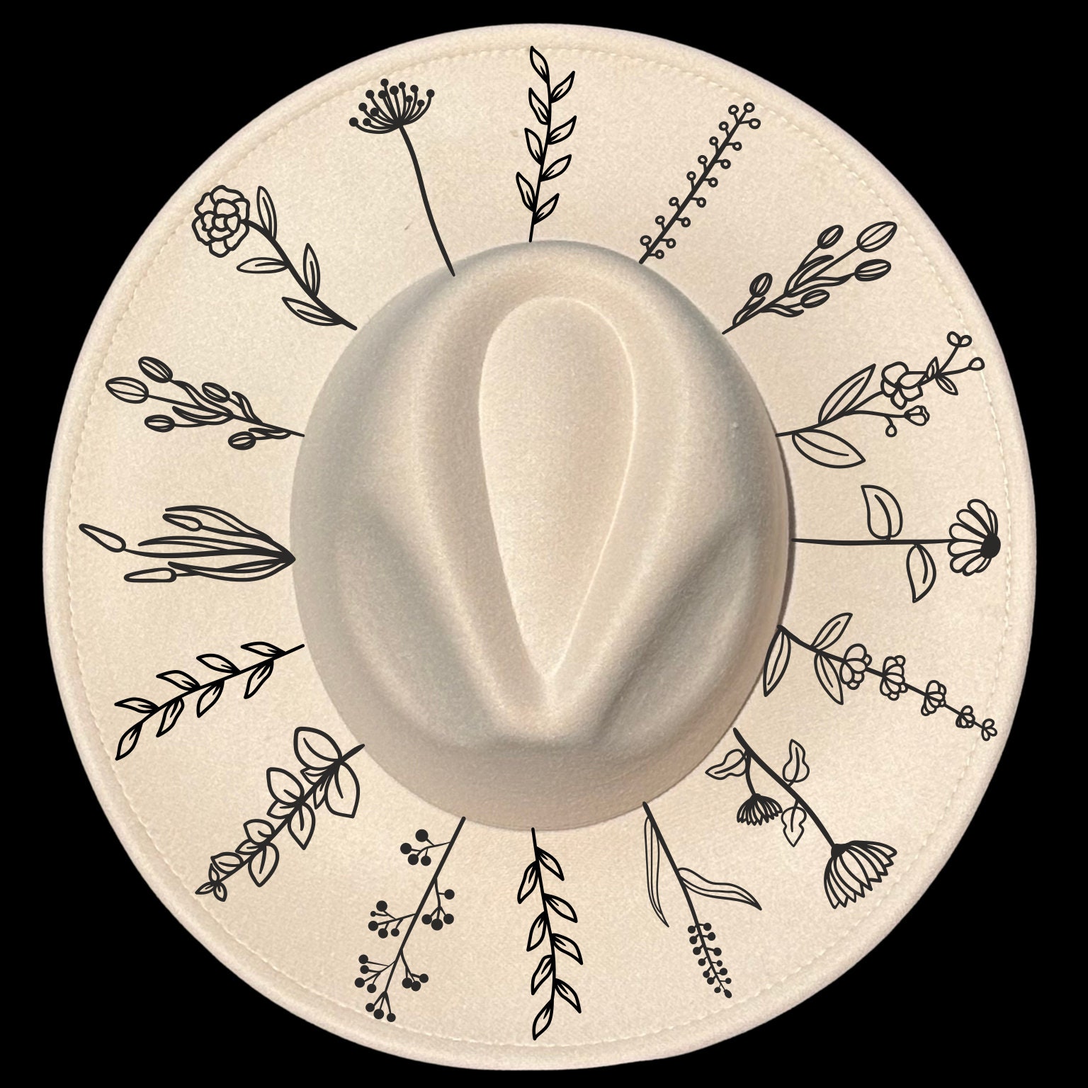 Wildflowers Hat Burning Design, Nature Flower Garden Design for Wide ...