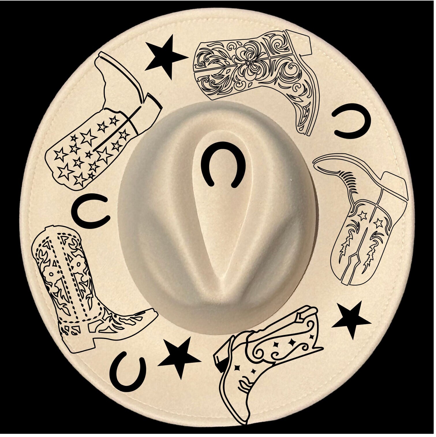 Cow Girl Boots Stars Hat Burning Pattern, Traceable Pattern for Wide ...