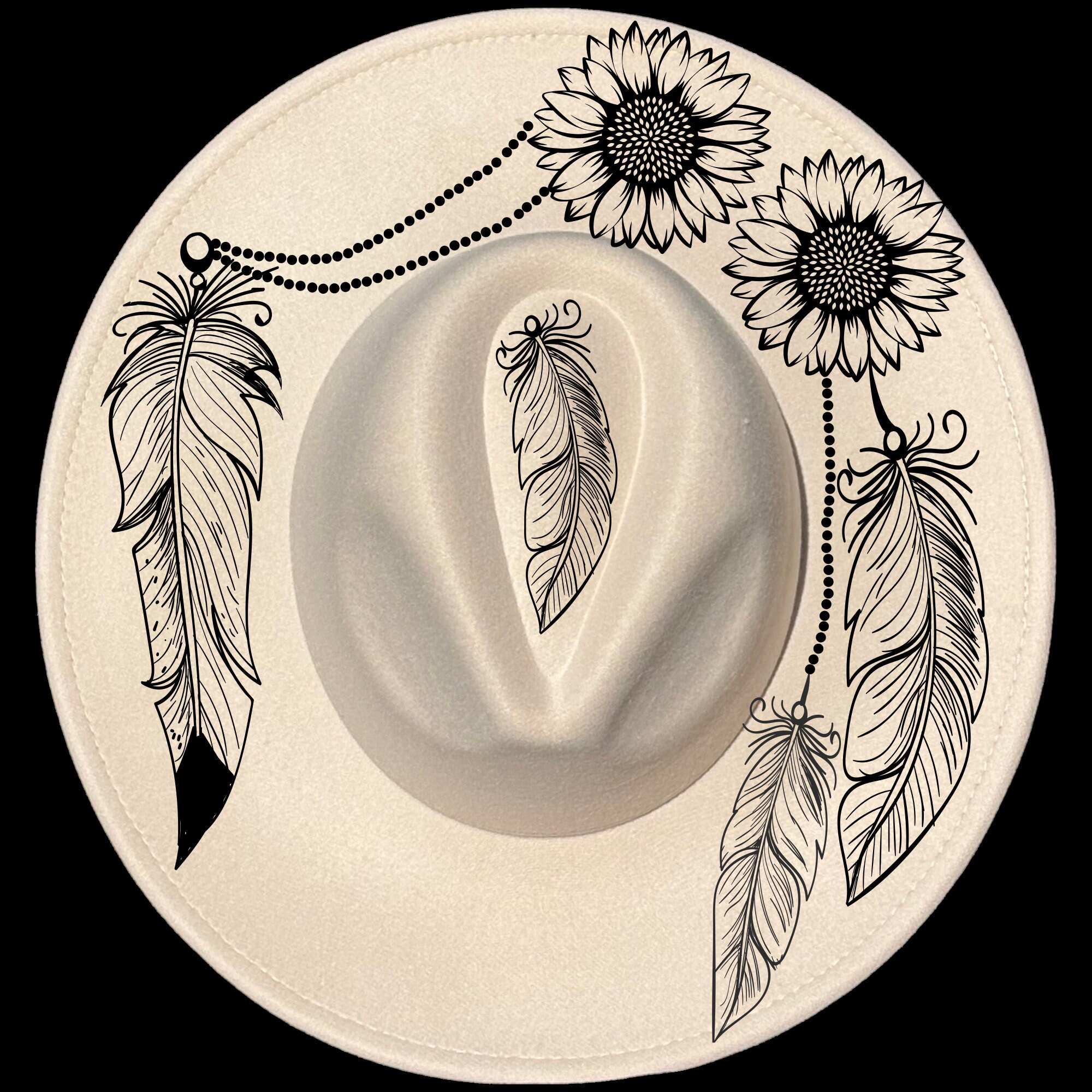 Sunflower Dreamcatcher Hat Burning Design, Boho Feather Pattern, DIY Pyrography Template, Laser ...