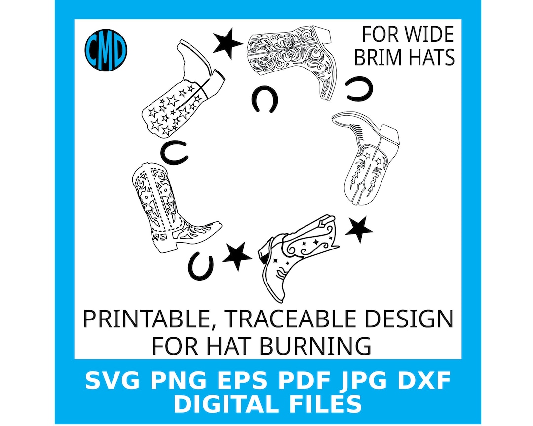 Cow Girl Boots Stars Hat Burning Pattern, Traceable Pattern for Wide ...