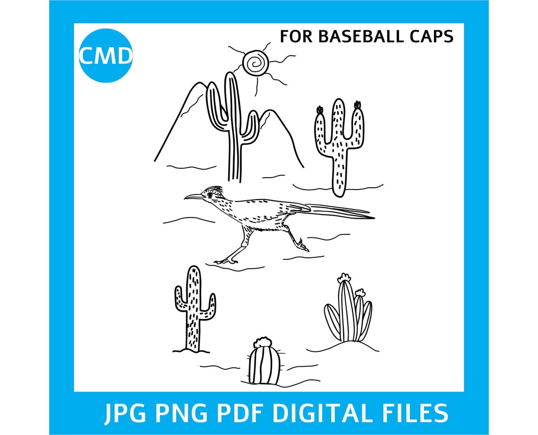 Desert Scene Baseball Hat Burning Design, Roadrunner Ball Cap, Cactus ...