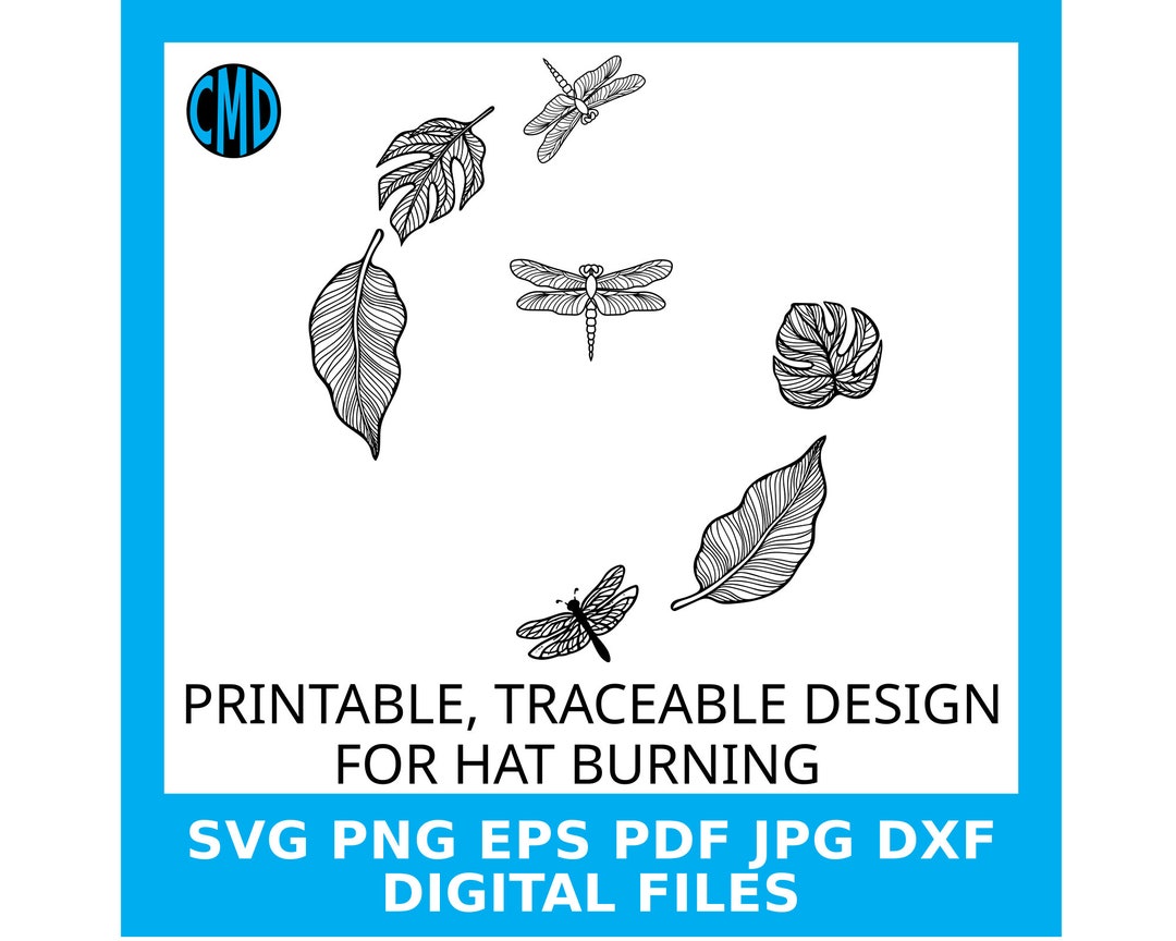 Traceable Hat Burning Design, Dragonflies Template, Trace and Burn A Hat, Burn Your Own Fedora ...