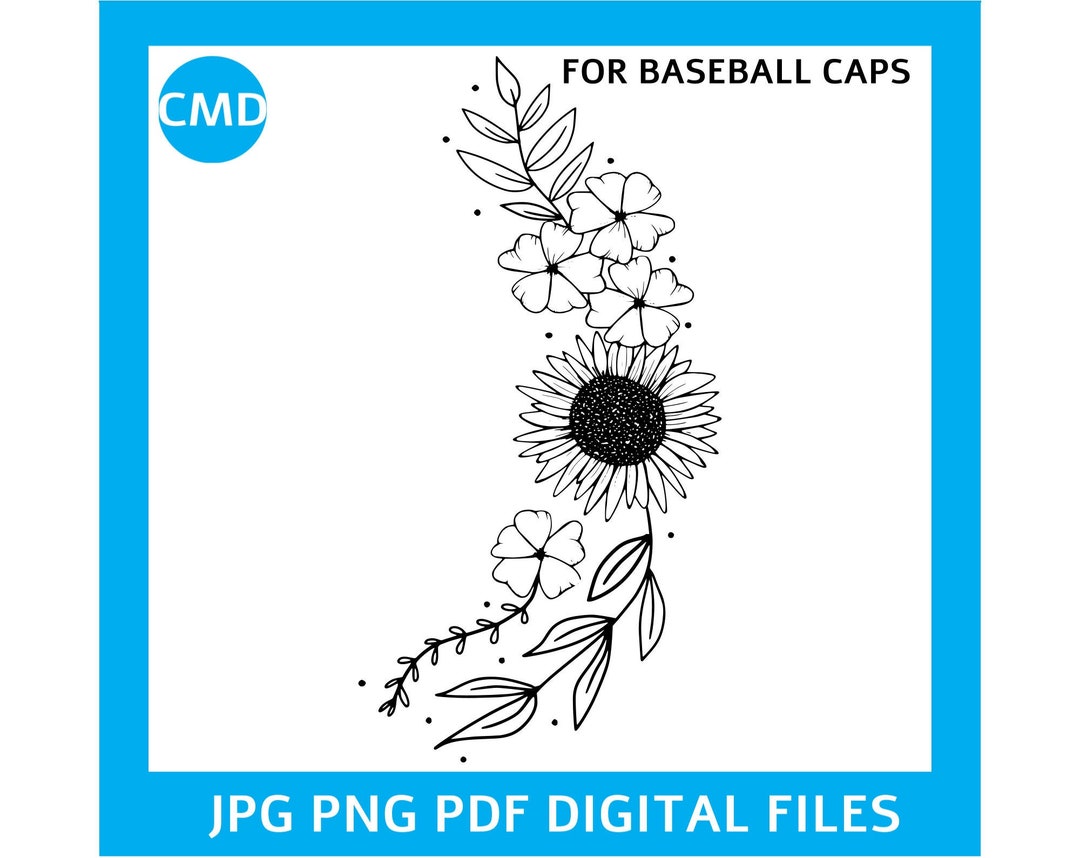 Sunflower Floral Spray Baseball Hat Burning Design, Flower Pattern Ball ...