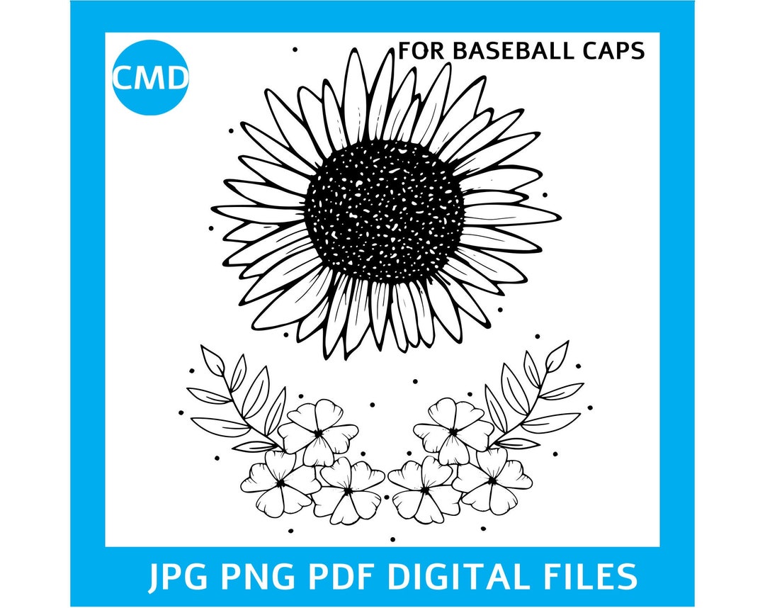 Sunflower Floral Baseball Hat Burning Design, Floral Ball Cap Pattern ...
