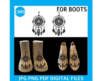 Dandelion Boot Burning Design, Burned Ankle Bootie Pattern, Floral Shoe ...