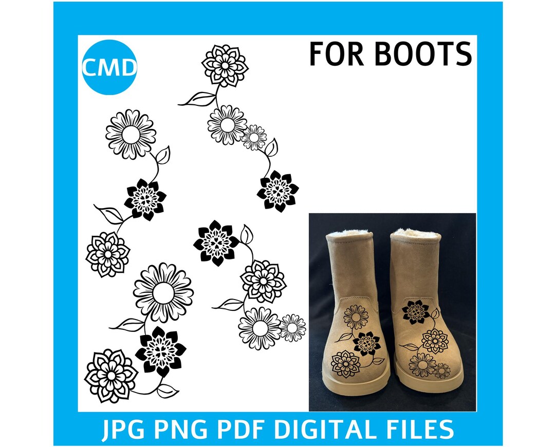 Henna Flower Bootie Burning Design, Floral Burned Boot Pattern, Shoe ...