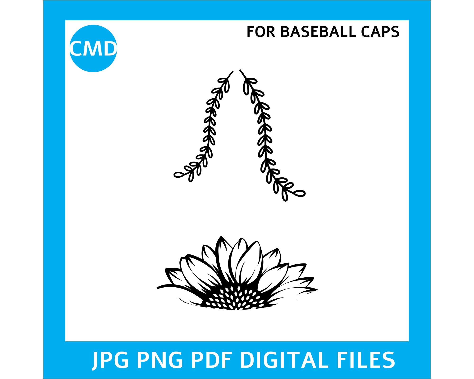 Half Sunflower Baseball Hat Burning Design, Beautiful Floral Pattern ...