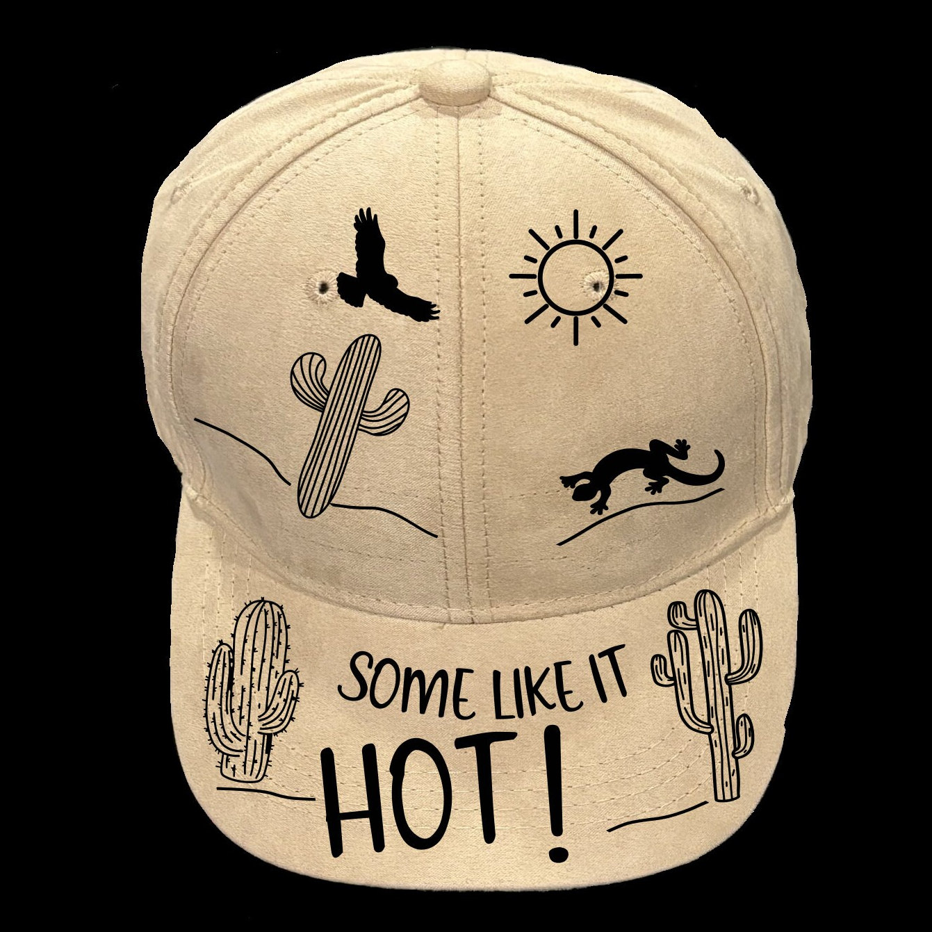 Some Like It Hot Baseball Hat Burning Design, Desert Sun Cactus Lizard ...