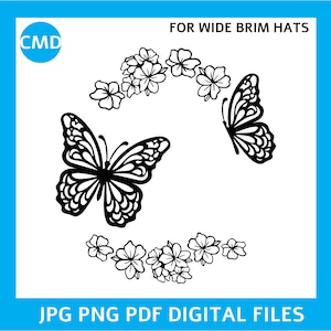 Butterfly and Flowers Hat Burning Design, Floral Pattern, Nature ...