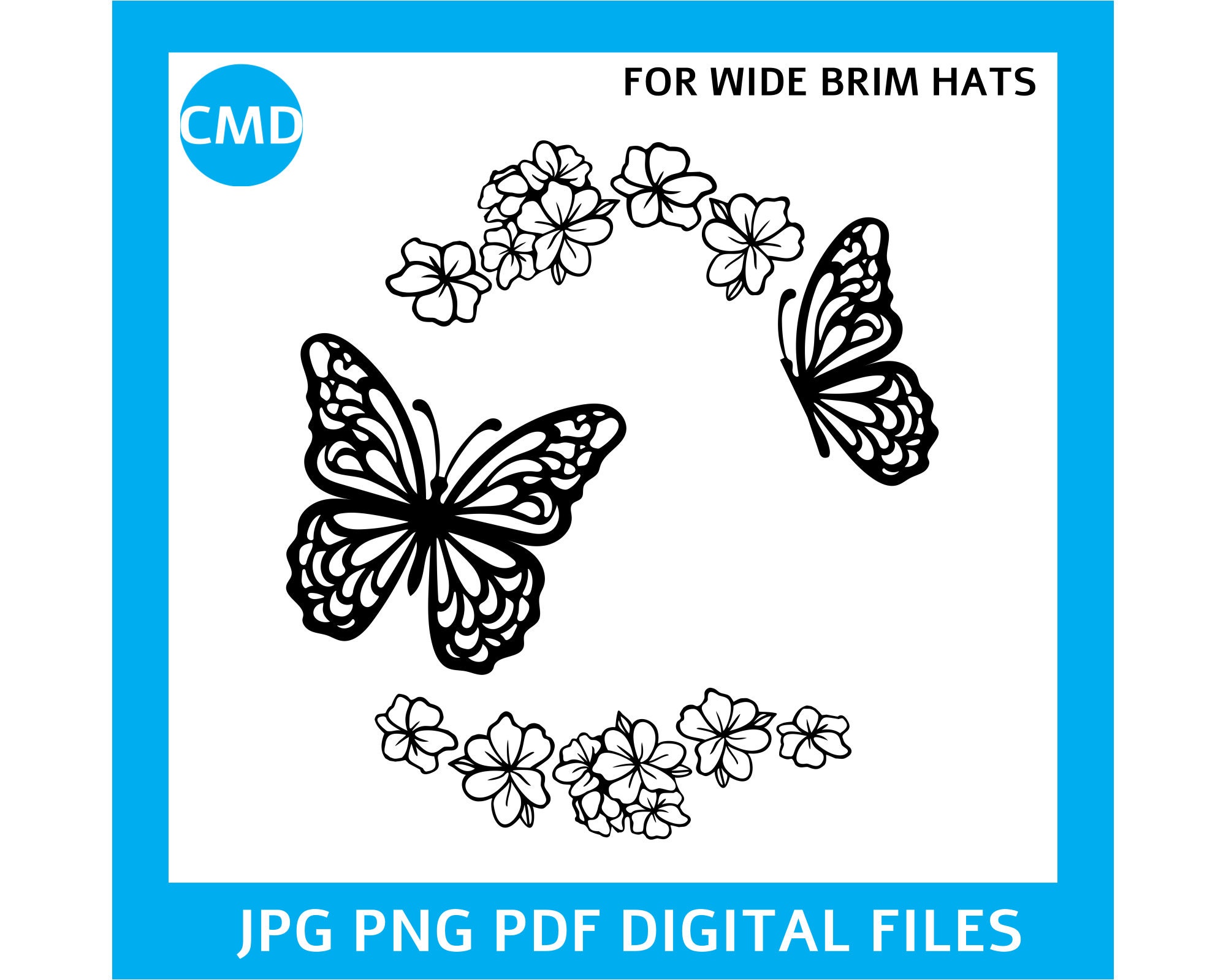 Butterfly and Flowers Hat Burning Design, Floral Pattern, Nature ...