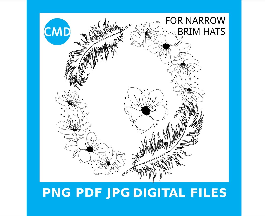 Flowery Feathers Hat Burning Design, Feather Pattern, Festival Lover ...