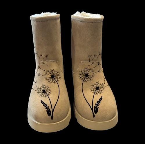 Boot Burning Design, Dandelion Boots Pattern, Hand Pyrography, Beginner ...