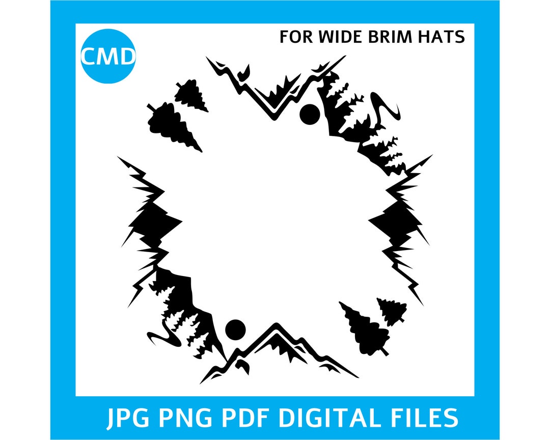 Mountains and Trees Hat Burning Design, Traceable Pine Trees Pattern ...