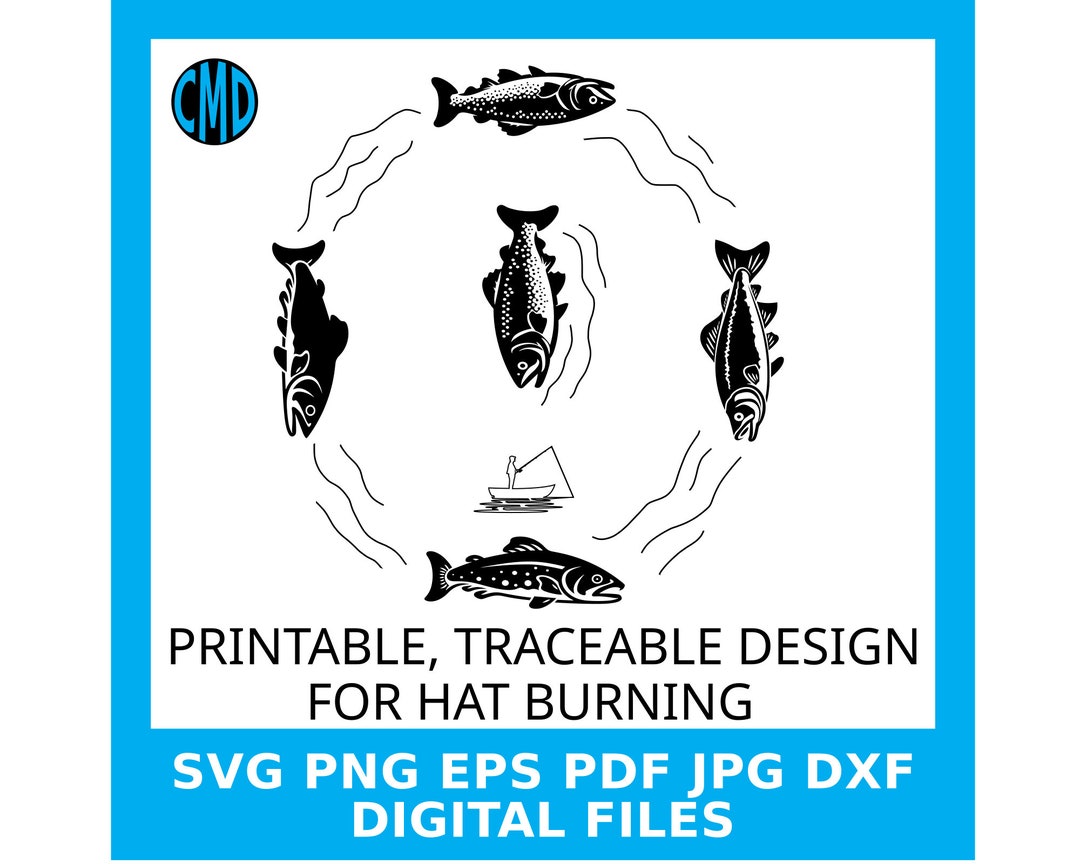 Traceable Hat Burning Design, Salmon Fish Fishing Print Trace and Burn ...