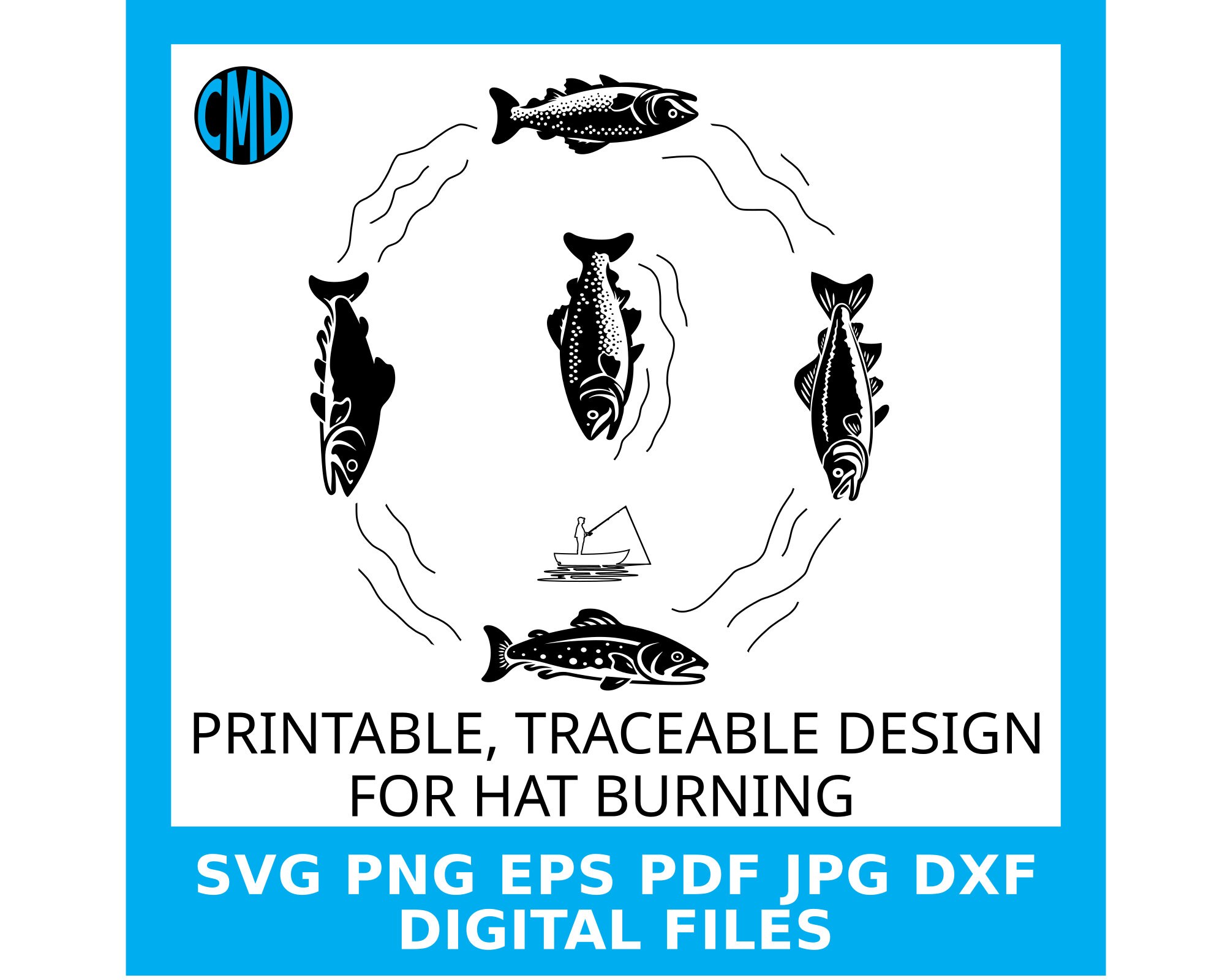 Traceable Hat Burning Design, Salmon Fish Fishing Print Trace and Burn ...