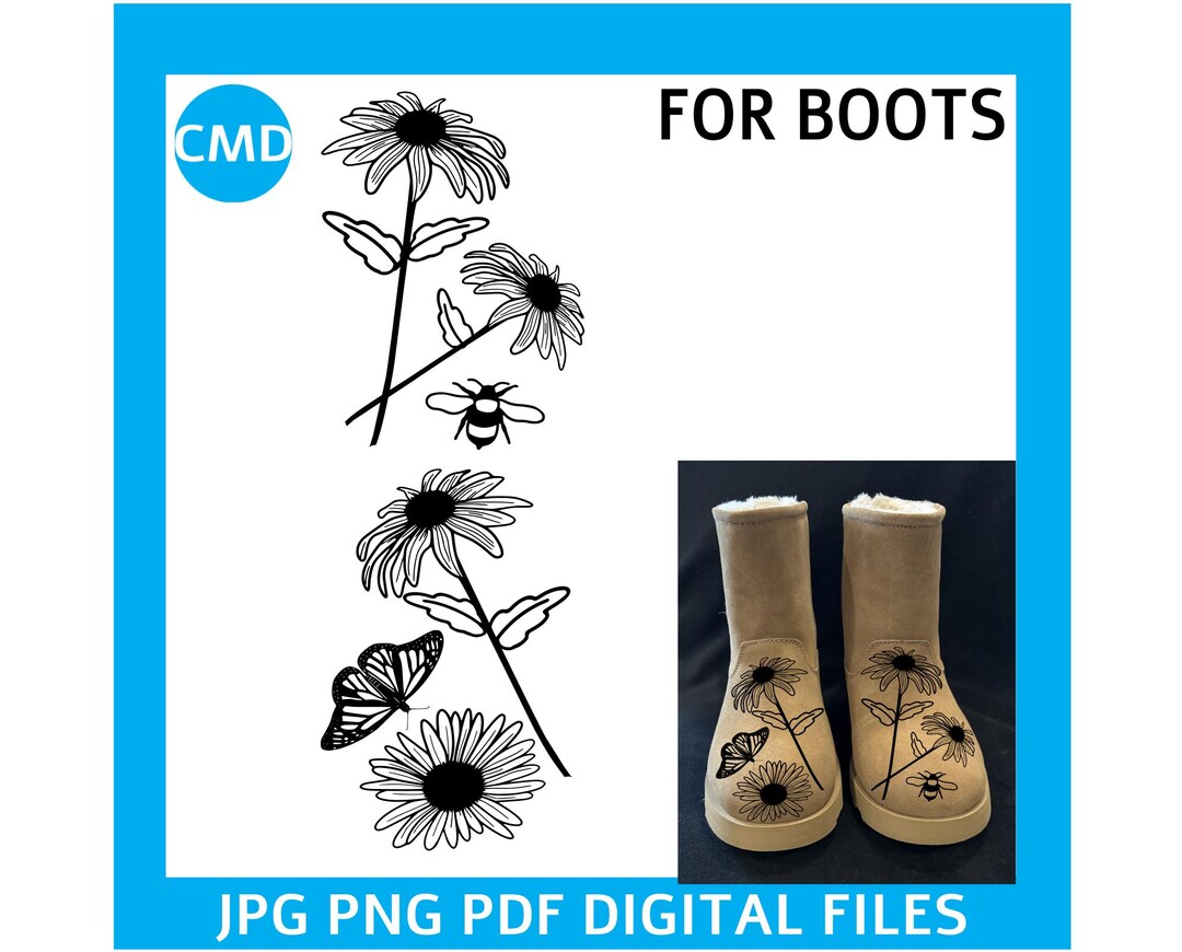 Daisies Bootie Burning Design, Floral Burned Boot Pattern, Shoe Stencil ...