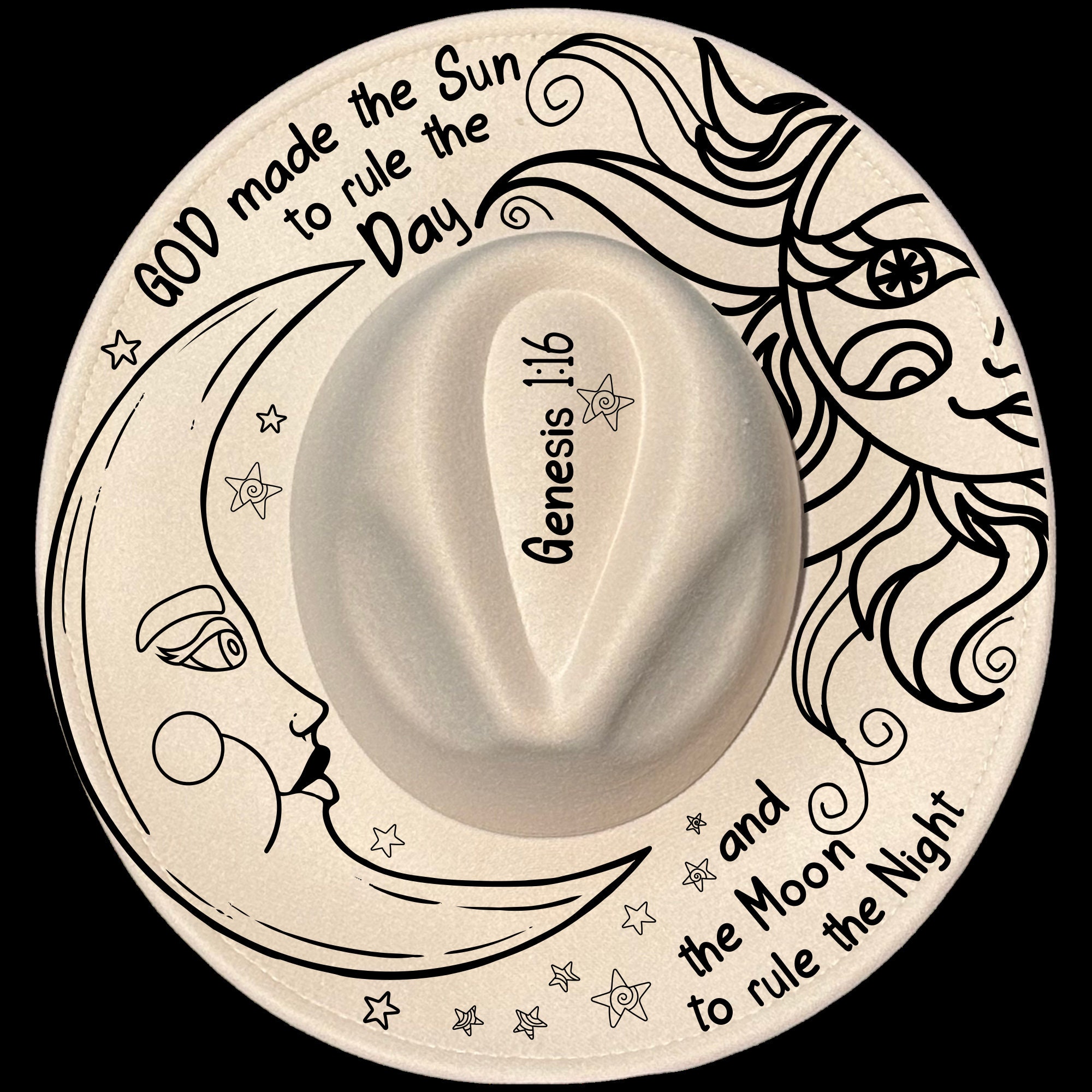 God Made the Sun and Moon Hat Burning Design, Moon Stars Pattern ...
