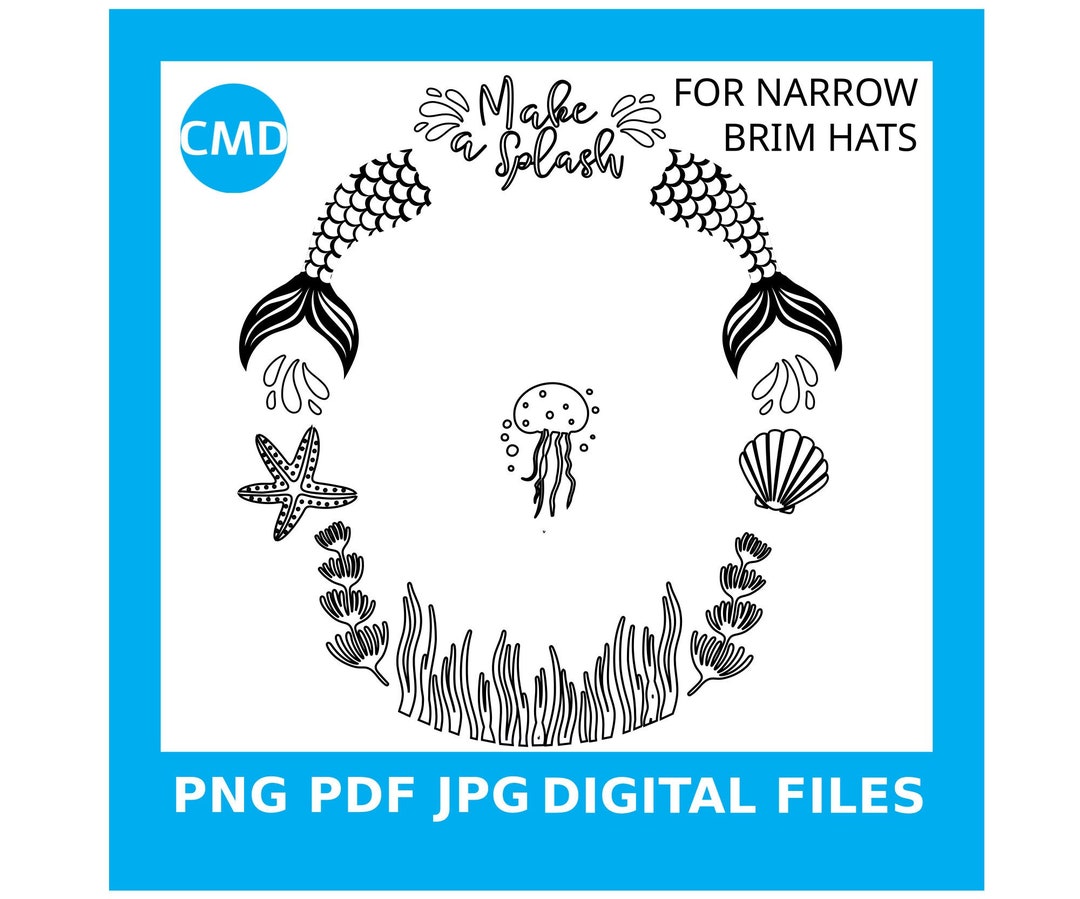 Mermaid Splash Hat Burning Design, Ocean Pattern, Sea Life, for Narrow ...