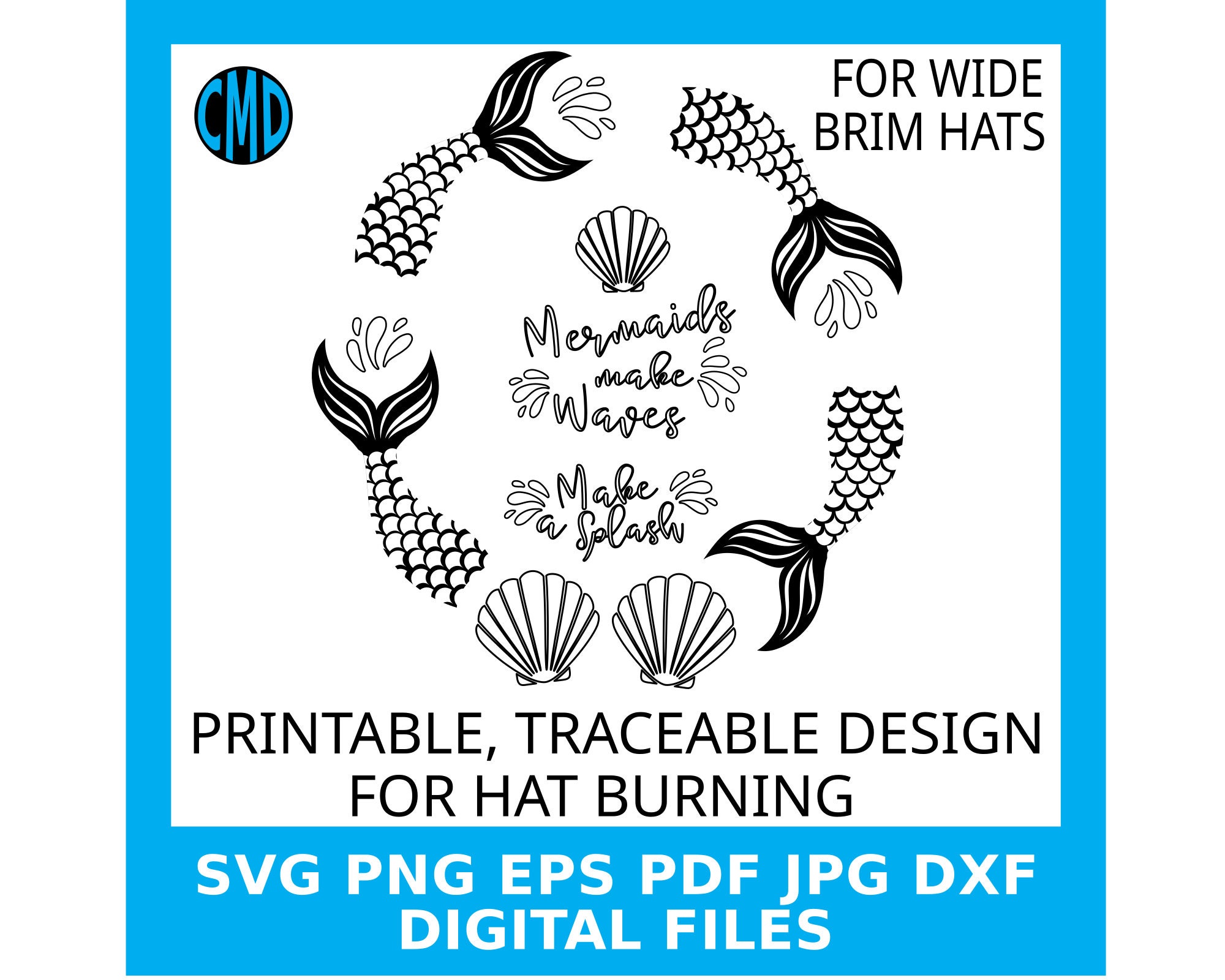 Traceable, Mermaids Make Waves Hat Burning Design, Sea Shells Mermaid ...
