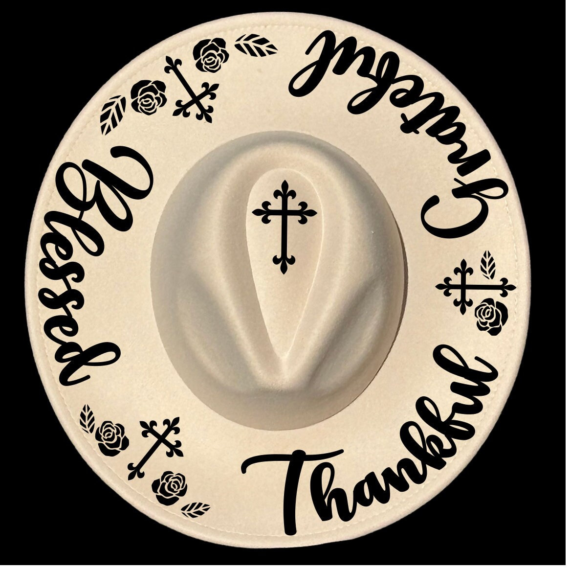 Traceable Thankful Grateful Blessed Hat Burning Design, Christian Cross ...