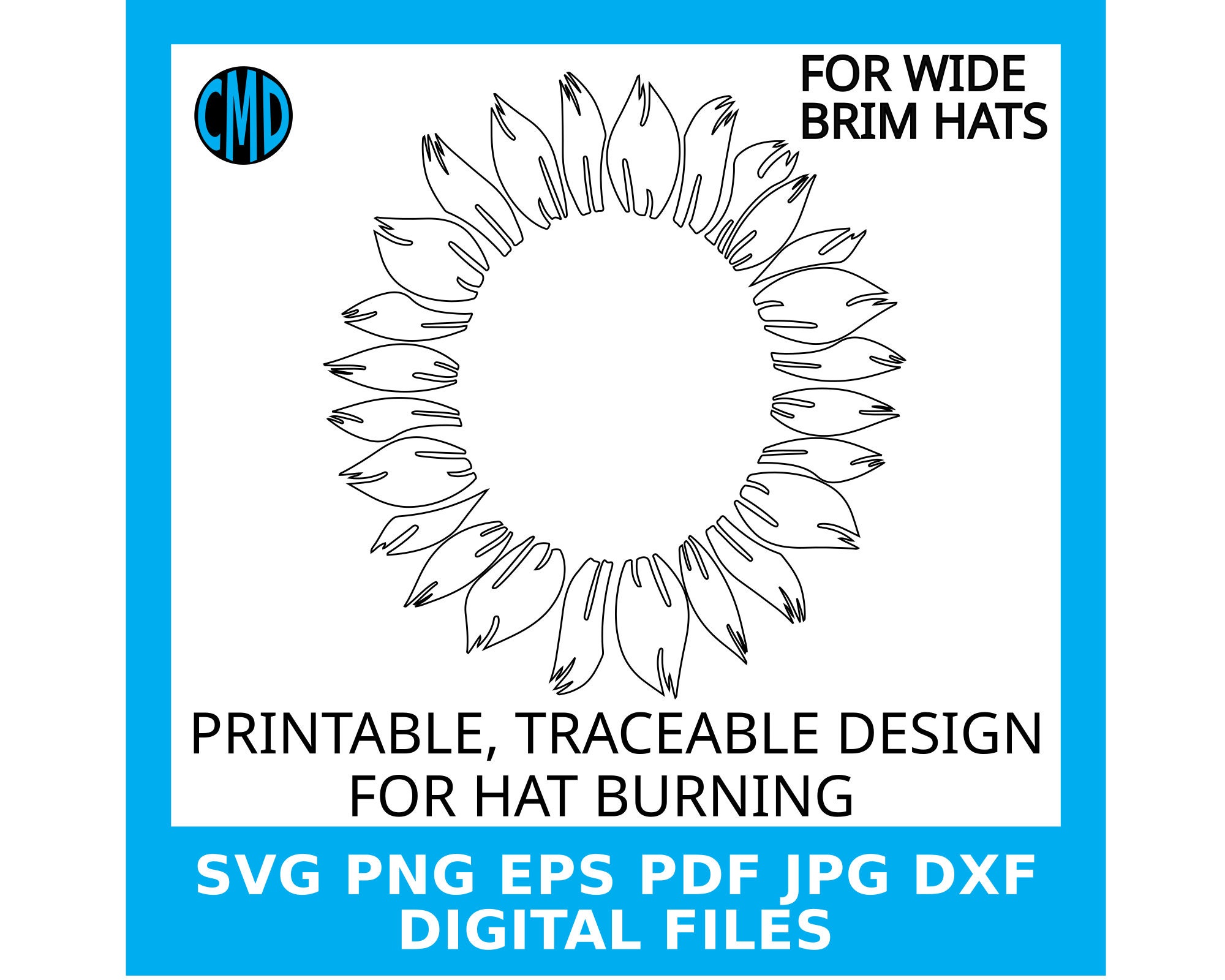 Sunflower, Traceable Hat Burning Design, for WIDE BRIM Hats, Print ...