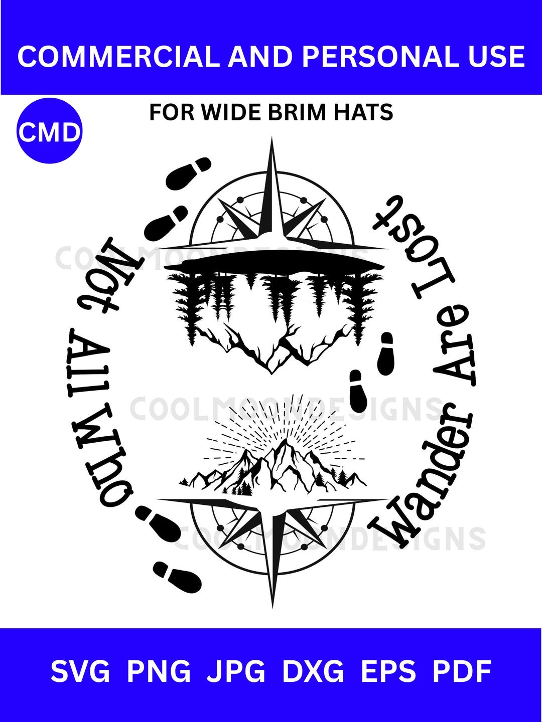 Compass Hat Burning Design, Wide Brim Hat Pattern, Mountains Trees ...