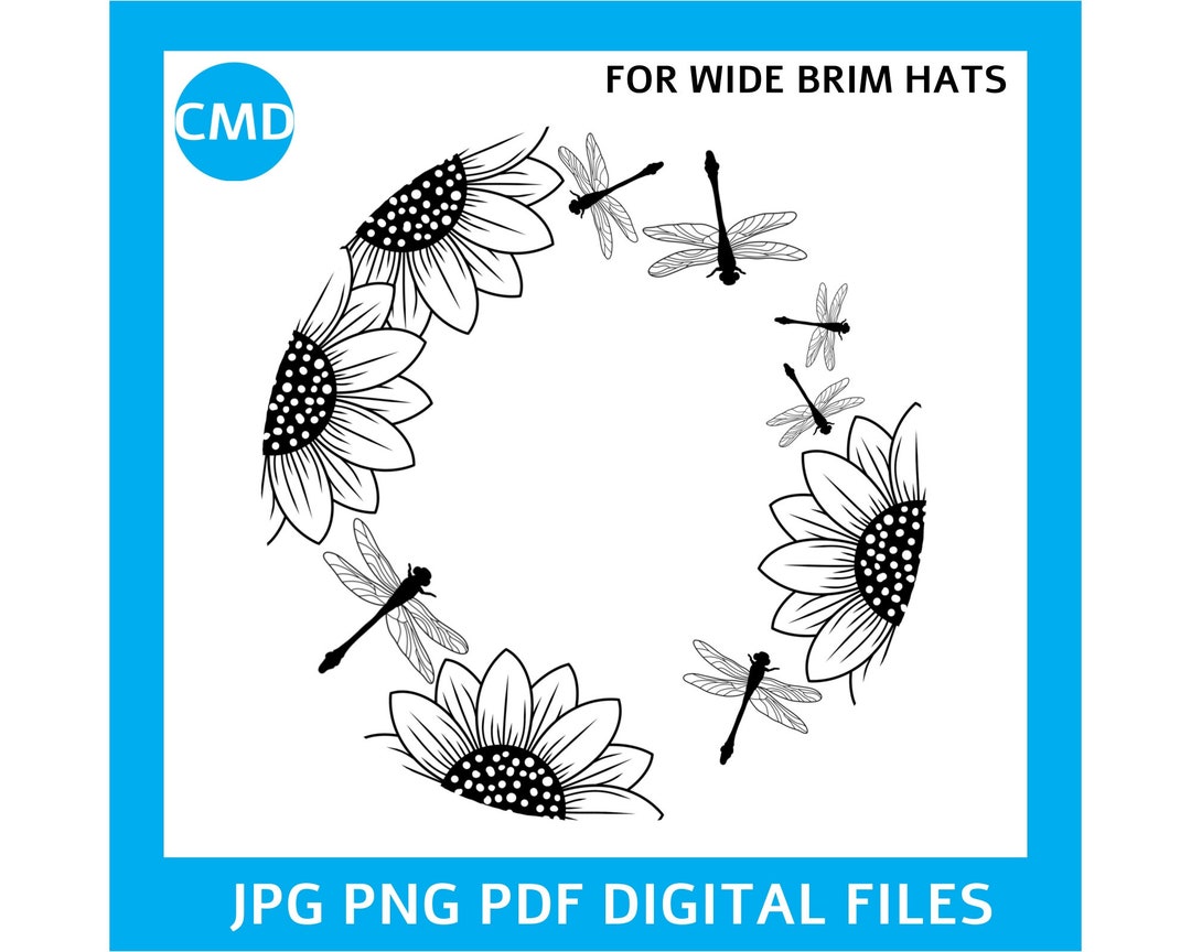 Dragonfly Sunflower Wide Brim Hat Burning Design Template, Dragonflies ...