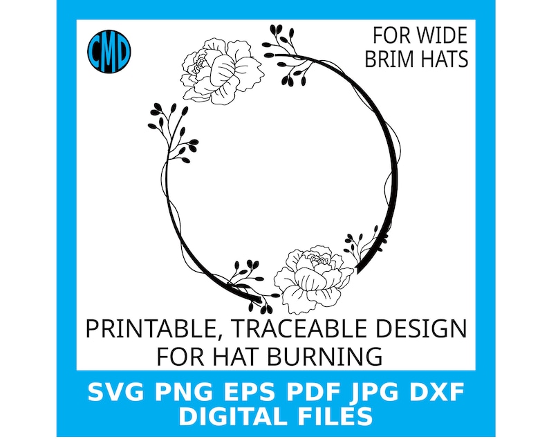 Peonies WIDE Brim Hat Burning Design, Traceable Pattern for Hats, Tool ...