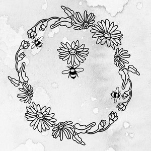 Daisy and Bee Wreath Hat Burning Pattern,wide Brim Hats, Pyrography ...