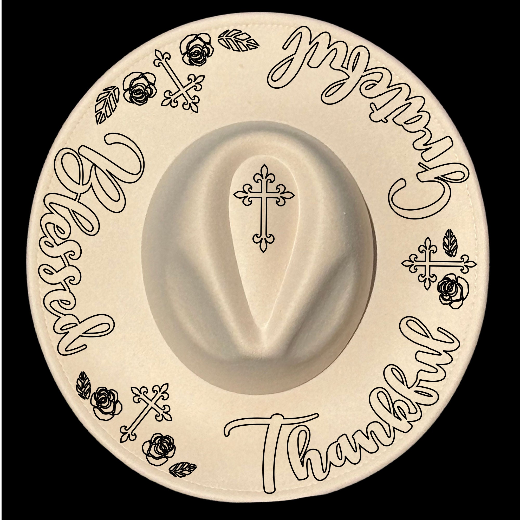 Traceable Thankful Grateful Blessed Hat Burning Design, Christian Cross ...