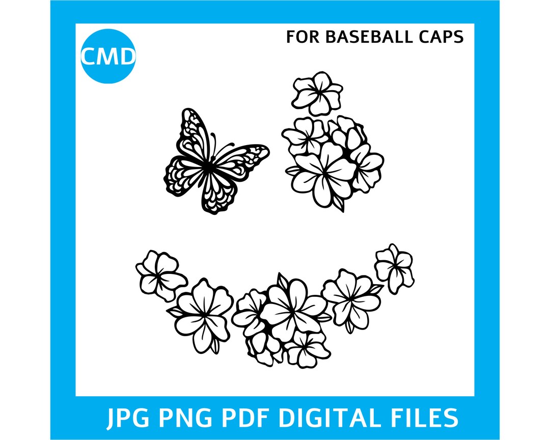 Butterfly Floral Baseball Hat Burning Design, Flower Pattern, Baseball ...
