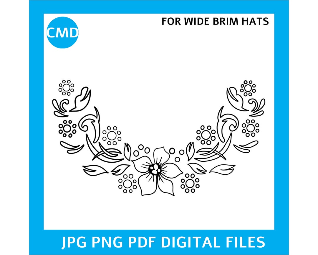 Periwinkle Flower Half Wreath Hat Burning Design Template, Wide Brim ...