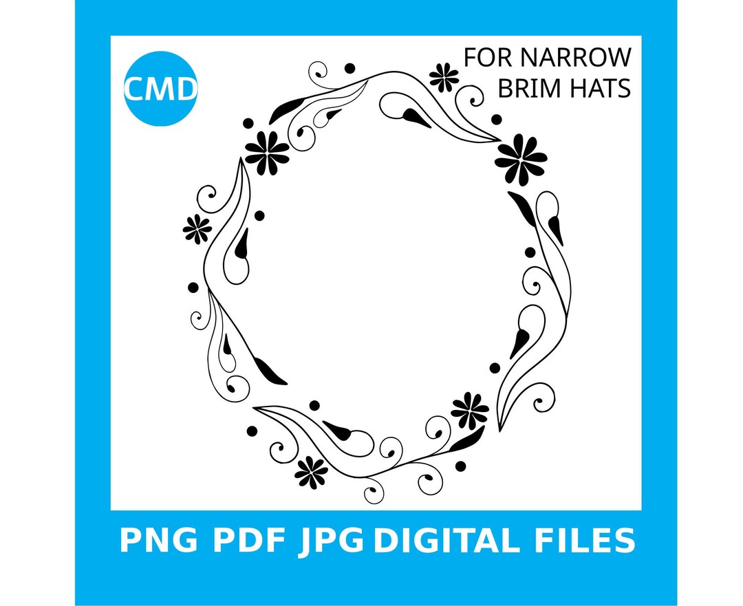 Swirls and Flowers Hat Burning Design, Flourish Pattern, Narrow Brim ...