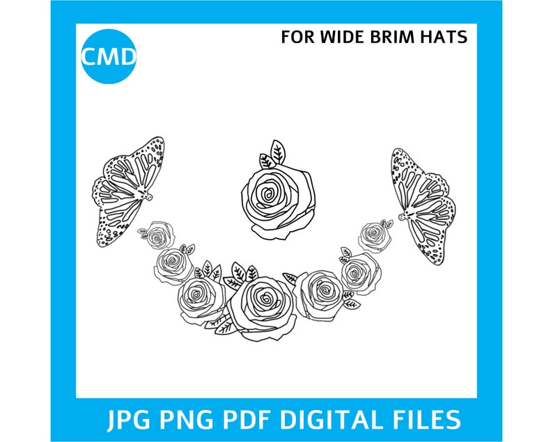 Butterfly and Roses Hat Burning Design, Rose and Butterfly Pattern Hat ...